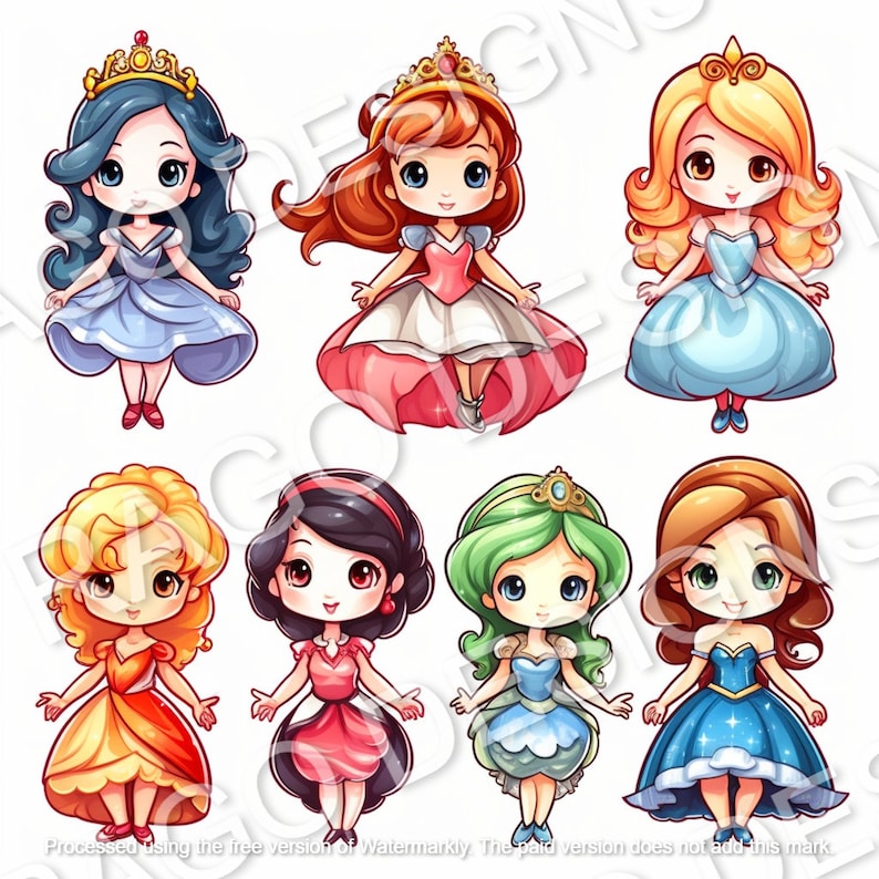 Transparent Cute Princesses Clipart 4-page Bundle Adorable - Etsy