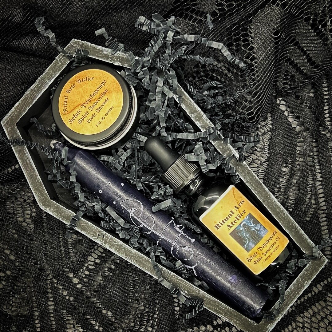 Hekate Psychopompe Spirit Invocation Kit in Coffin Tray- Includes 1 Ounce Hekate Psychopompe Oil ...