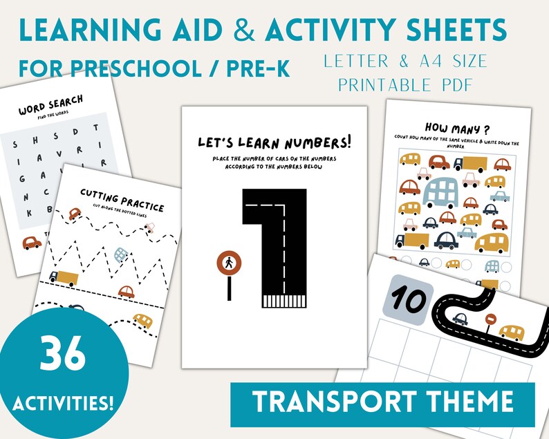 Counting Matching Transport Theme Games and Activities Kids Activity ...