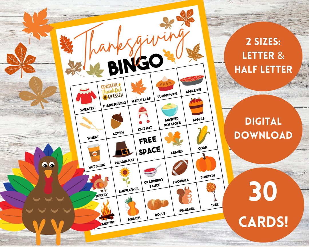 Thanksgiving Bingo, Thanksgiving Games for Kids and Adults ...