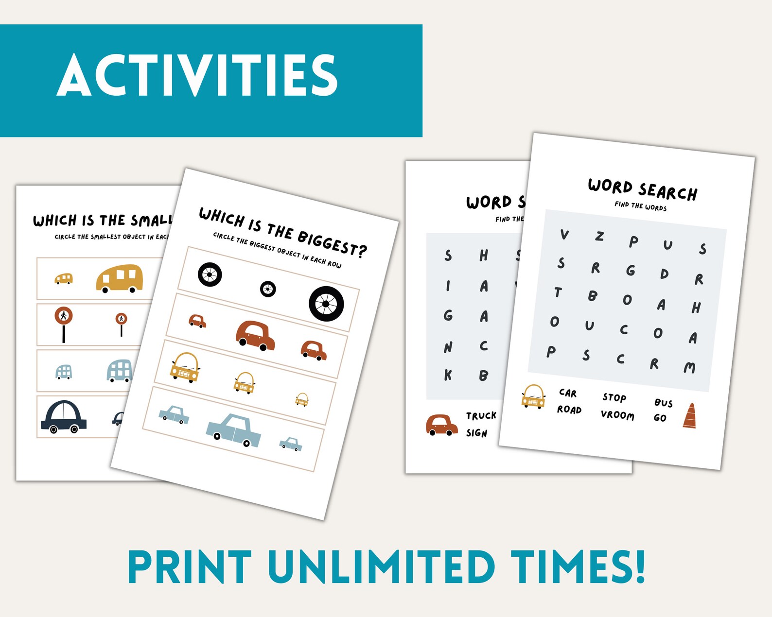 Counting Matching Transport Theme Games and Activities Kids Activity ...