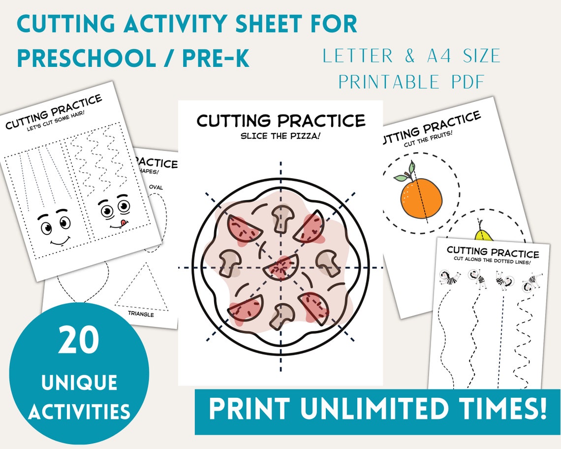 Cutting Practice Activity Kids Activity Sheet Preschool Pre-k Learning ...
