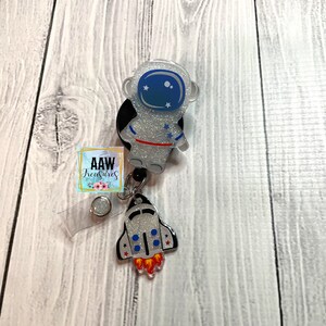 Astronaut Spaceship Badge Reel; Space Glitter ID Holder; Custom Badge ...