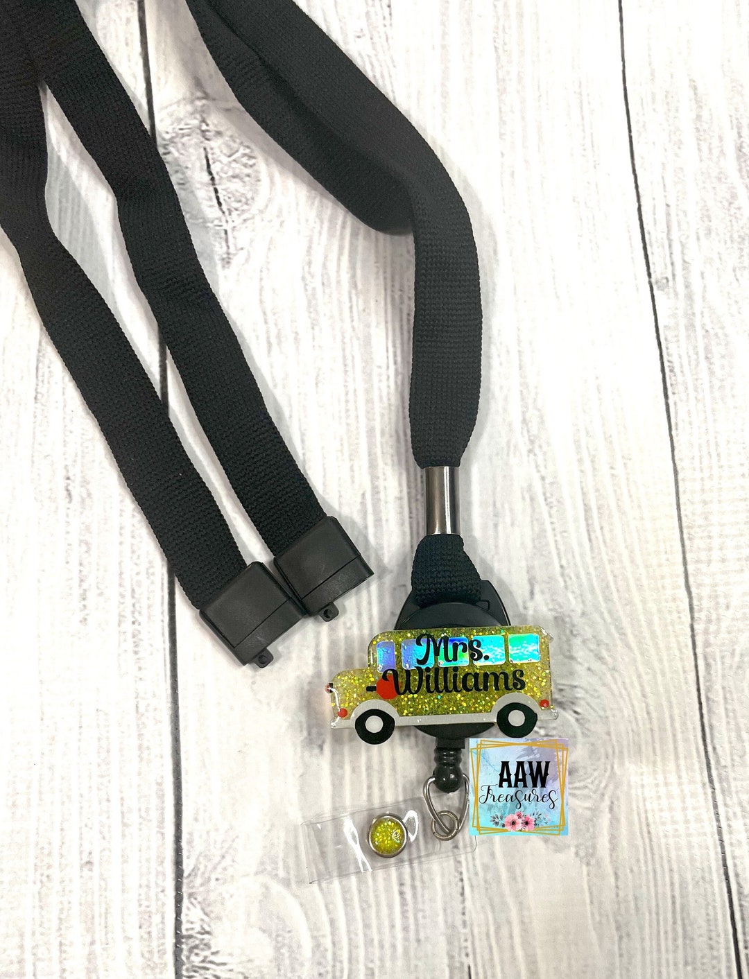 School Bus Lanyard Badge Reel; Bus Driver Glitter ID Holder; Custom ...
