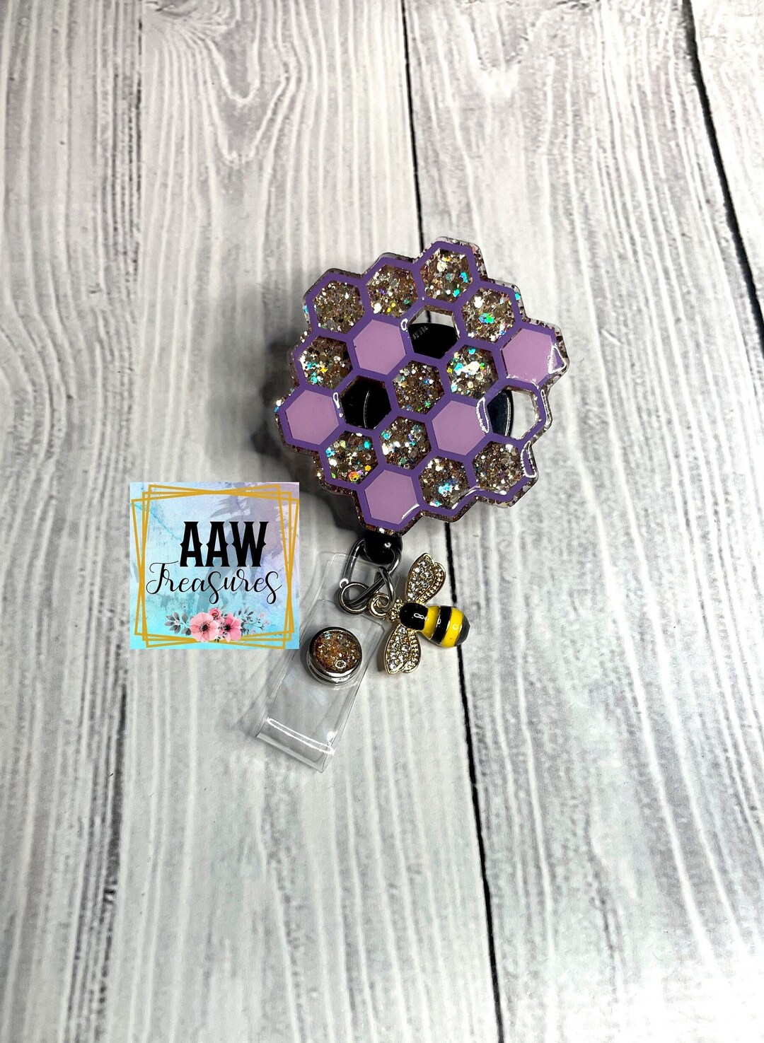 Honeycomb Badge; Honey; Bee Badge Reel; Glitter Honeybee Badge Reel ...