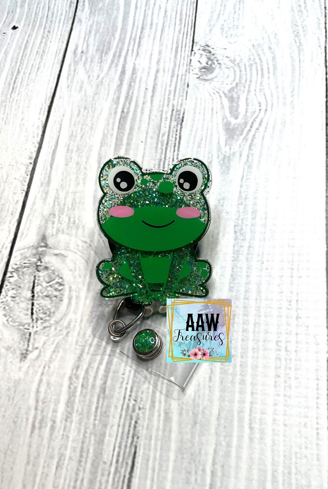 Cute Frog Badge Reel; Animal Glitter ID Holder; Badge Accessory ...