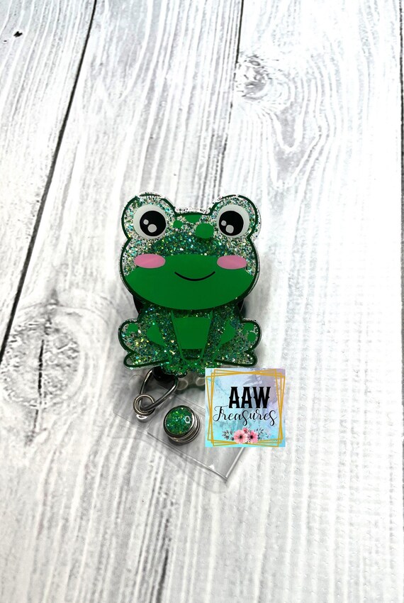 Cute Frog Badge Reel Animal Glitter ID Holder Badge - Etsy