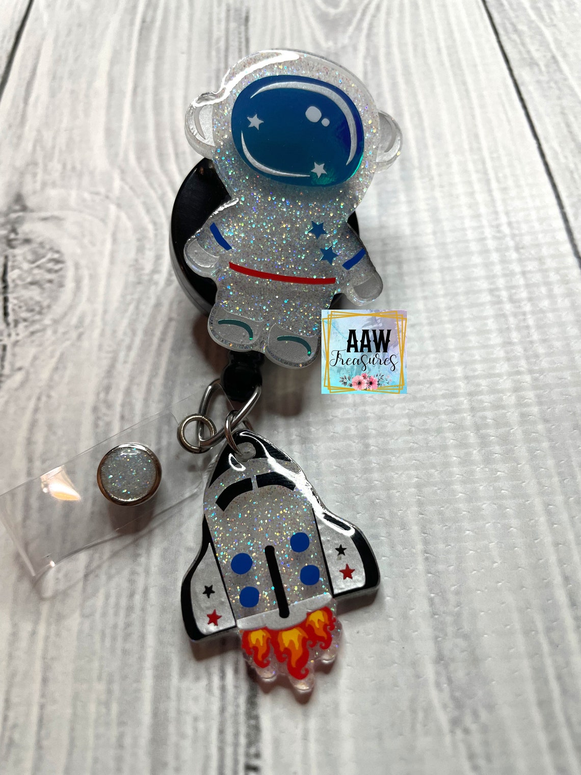 Astronaut Spaceship Badge Reel Space Glitter ID Holder - Etsy