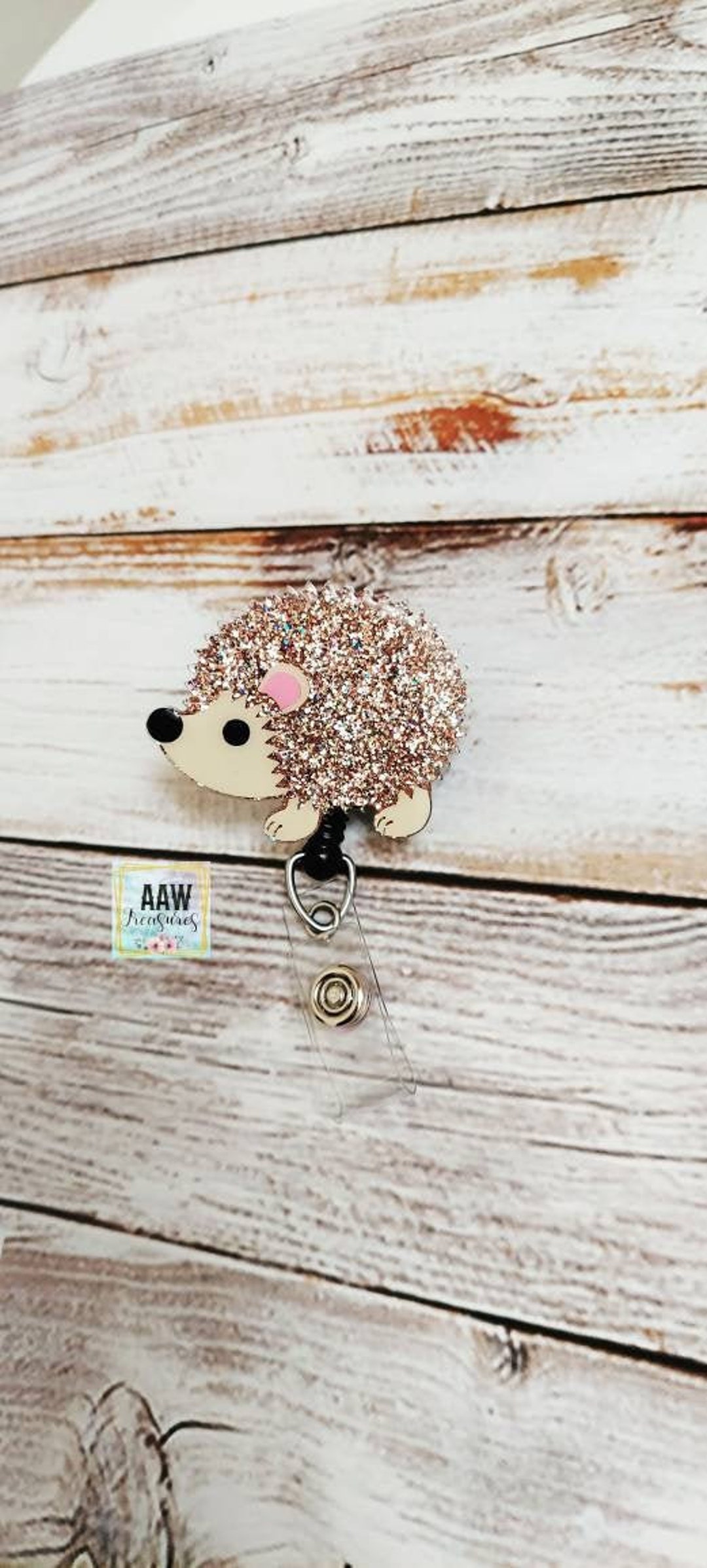 Cute Hedge Hog Badge Reel; Animal ID Holder; Retractable Badge; Glitter ...
