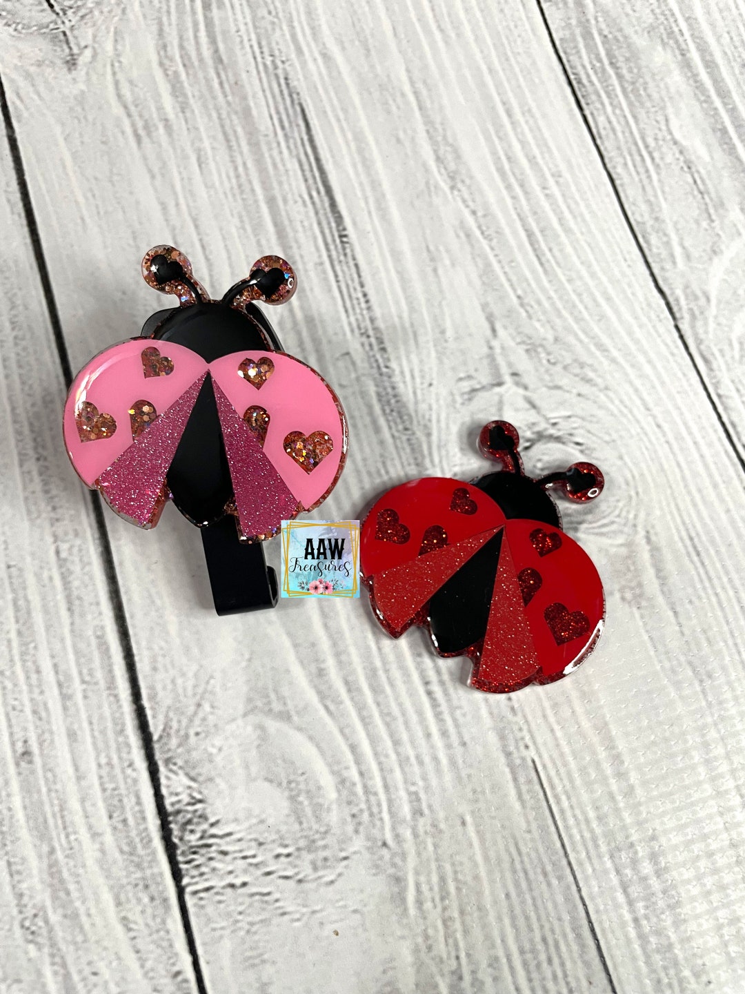 Lady Bug MRI Safe Badge Reel; Lady Beetle Valentine's Day Glitter ID ...