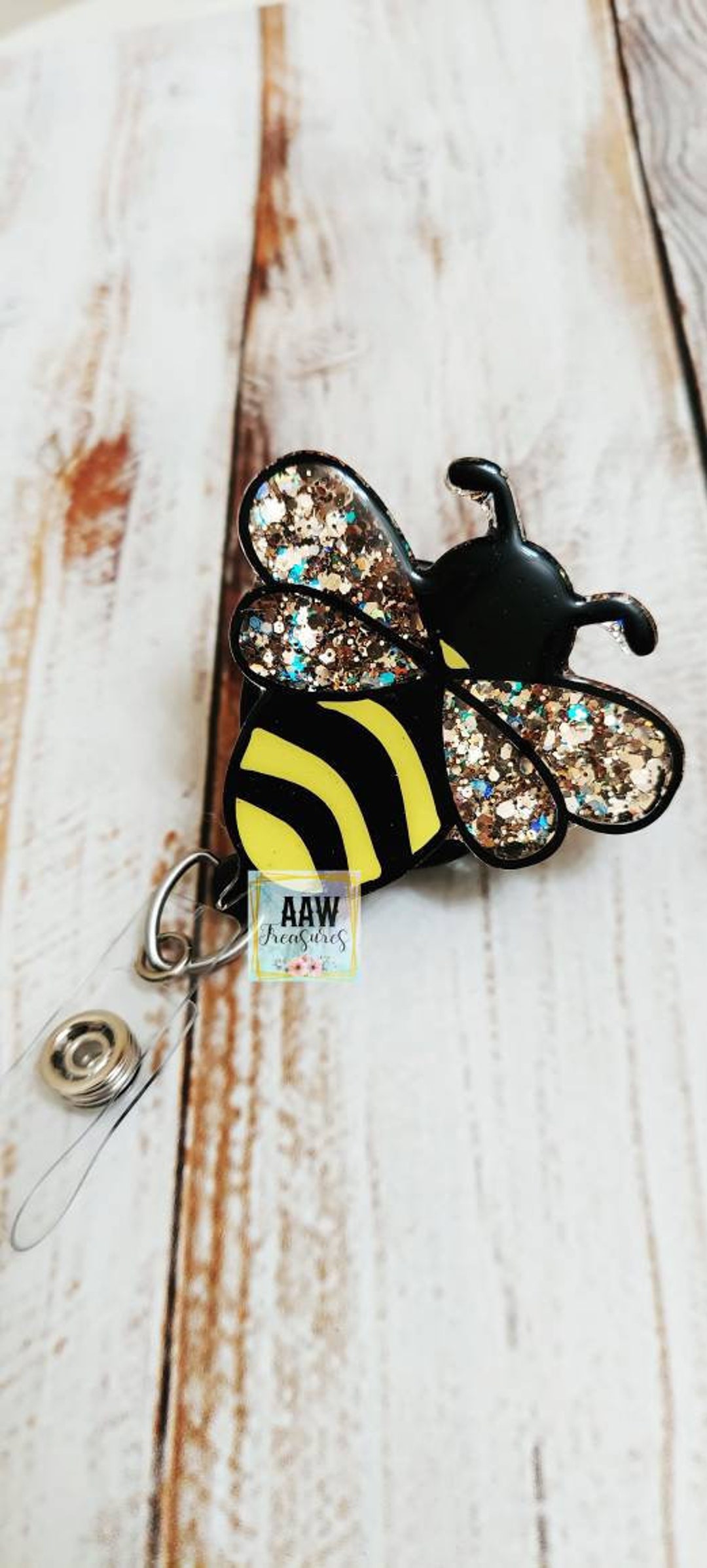 Bumble Bee Badge Reel; Glitter Bee Retractable Badge Reel; Health Care ...