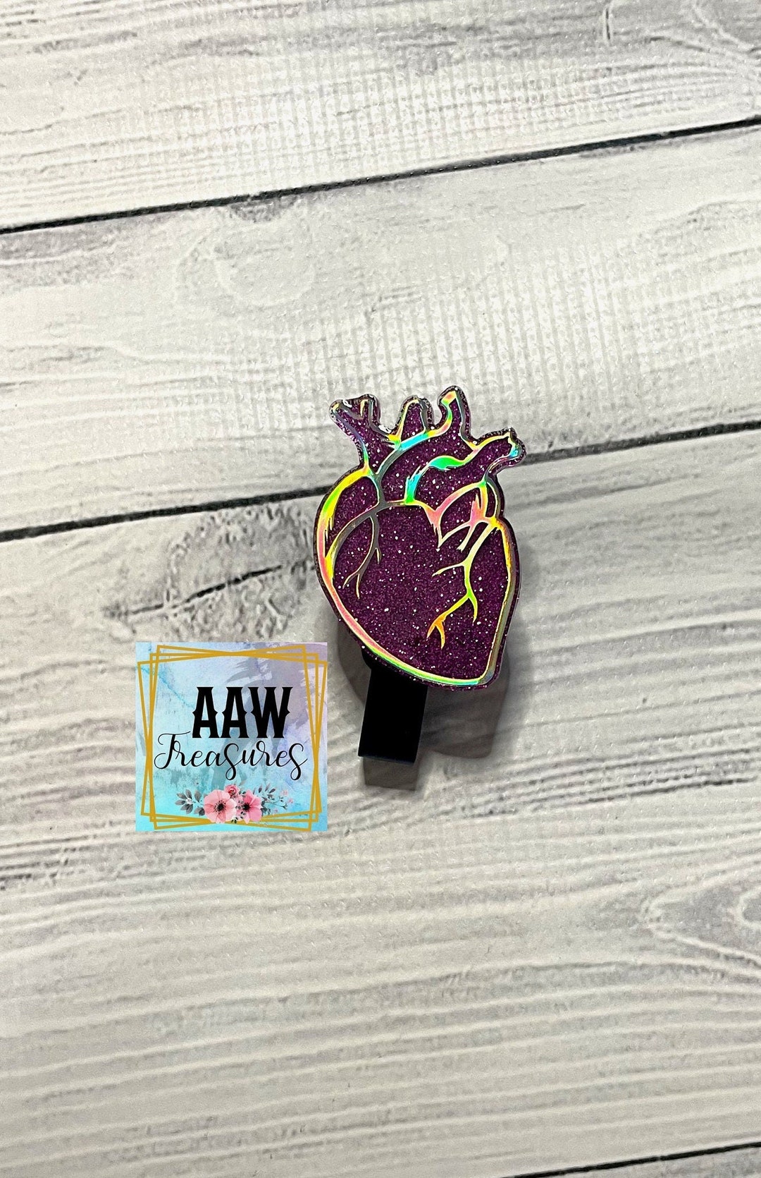 MRI Safe Anatomical Heart Badge Reel; Cardiology Glitter ID; Cardio ...