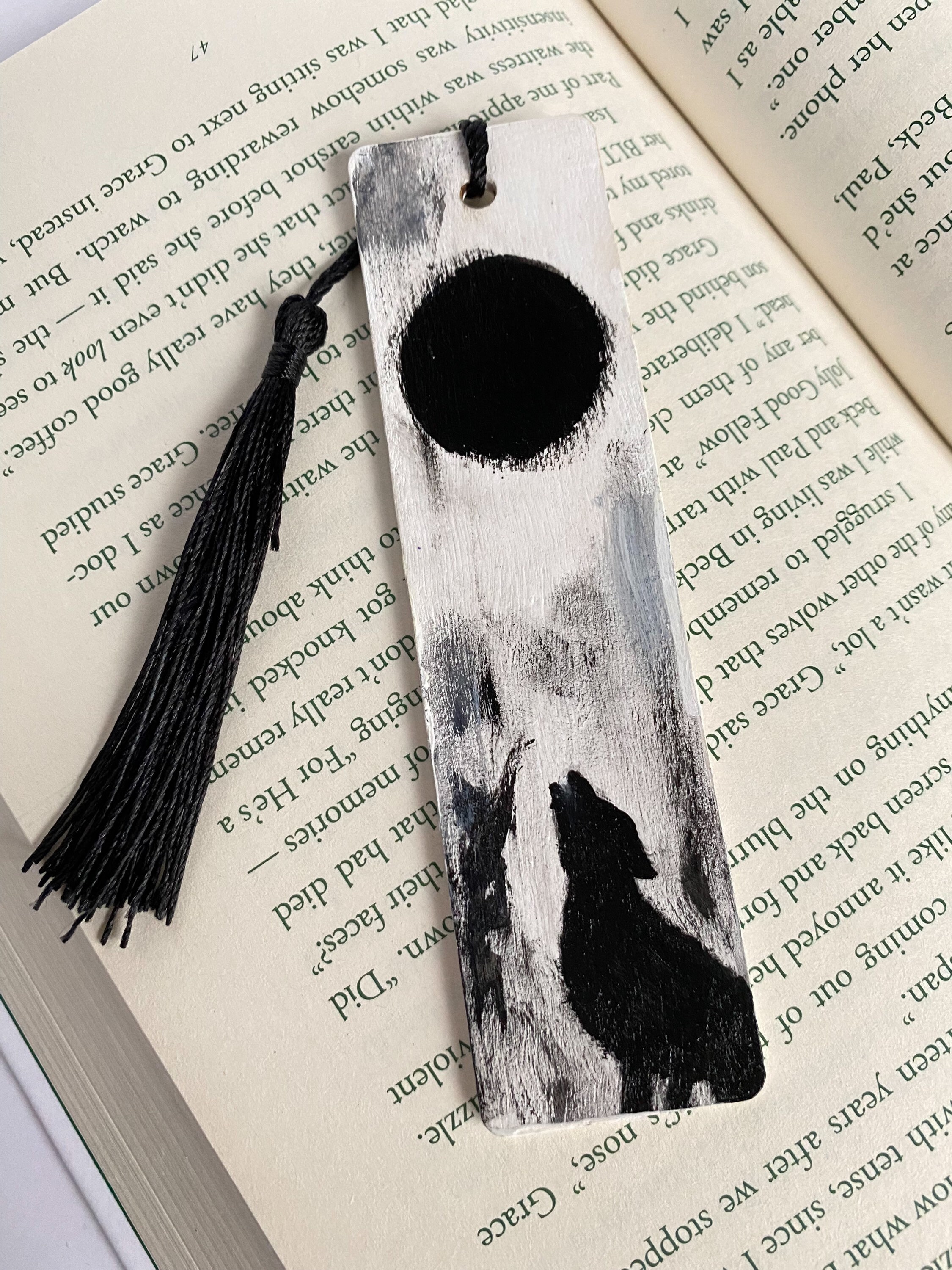 Wolf Moon Bookmark | Hand Painted | Wooden Bookmark | Reader Gifts ...