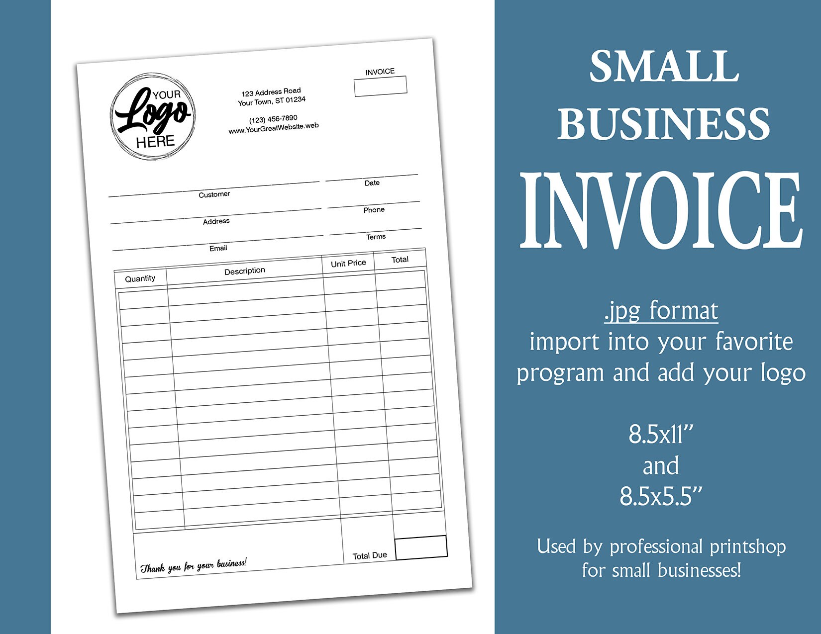 Invoice Template | Printable Invoice | Business Invoice | Small ...