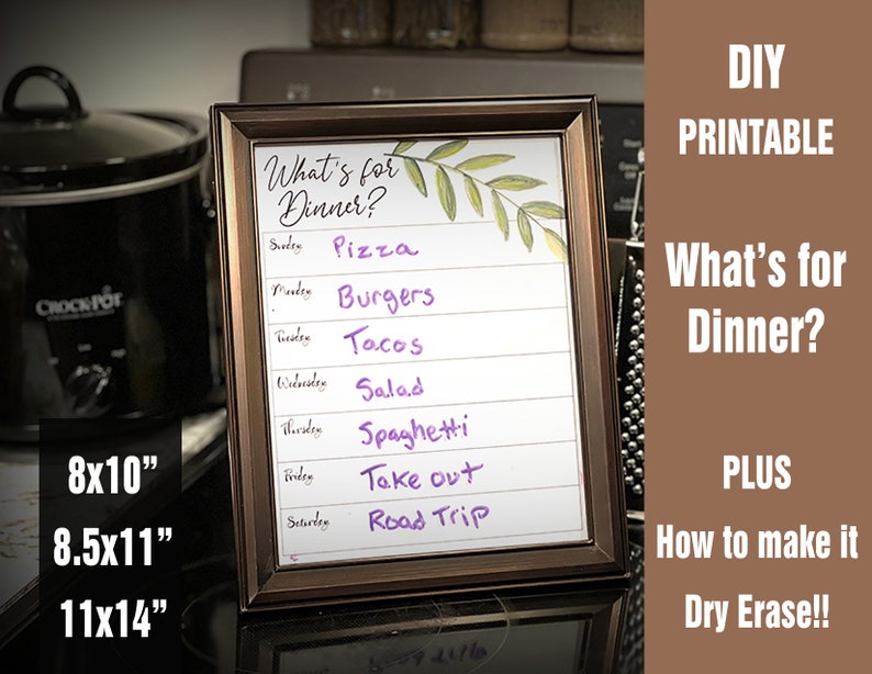What's for Dinner PRINTABLE DIY Menu Sign 8x10 8.5x11 11x14 Printout ...