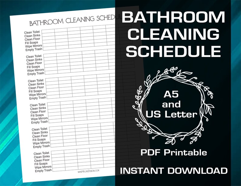 Bathroom Cleaning Schedule in A5 and US Letter Size Instant - Etsy