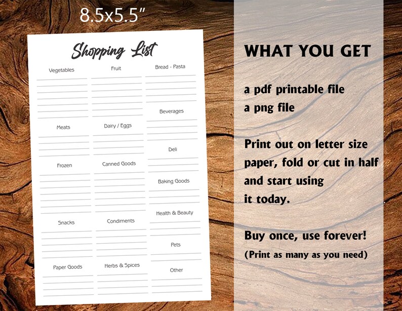 Grocery List Printable Food Shopping List Food List Planner Instant ...