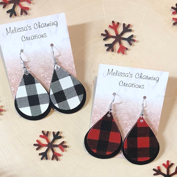 Plaid Leather Earrings - Etsy
