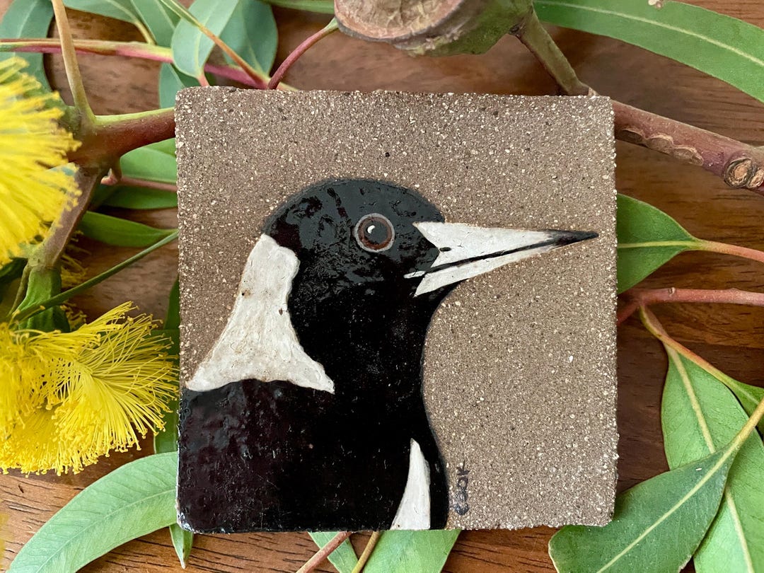 Handmade and Painted Australian Magpie Ceramic Wall Art or Garden Tile ...