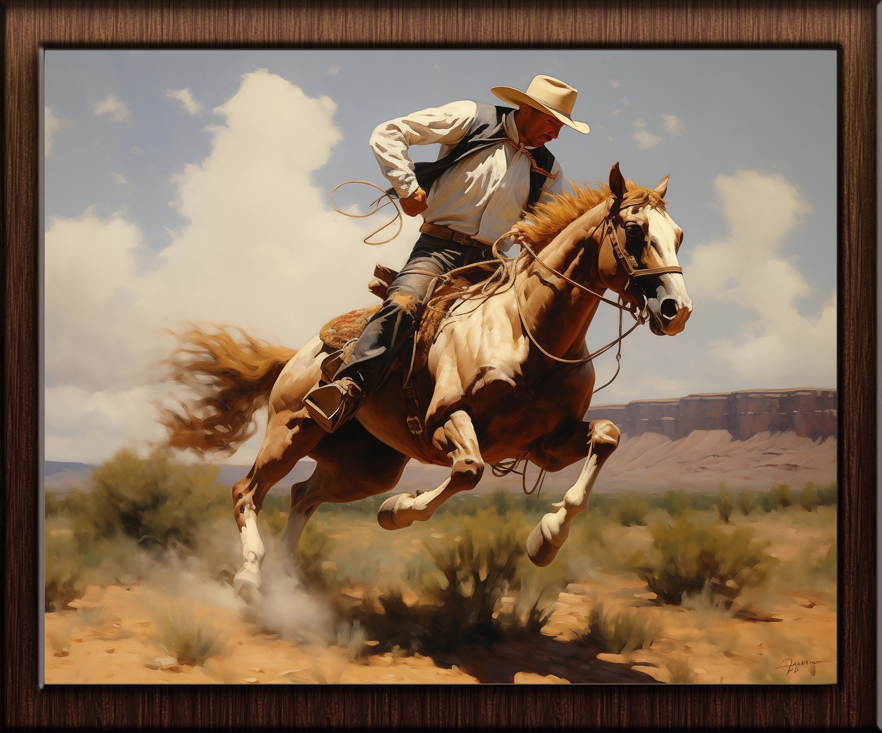 Southwest Art Cowboy on Galloping Horse Downloadable Digital Art ...