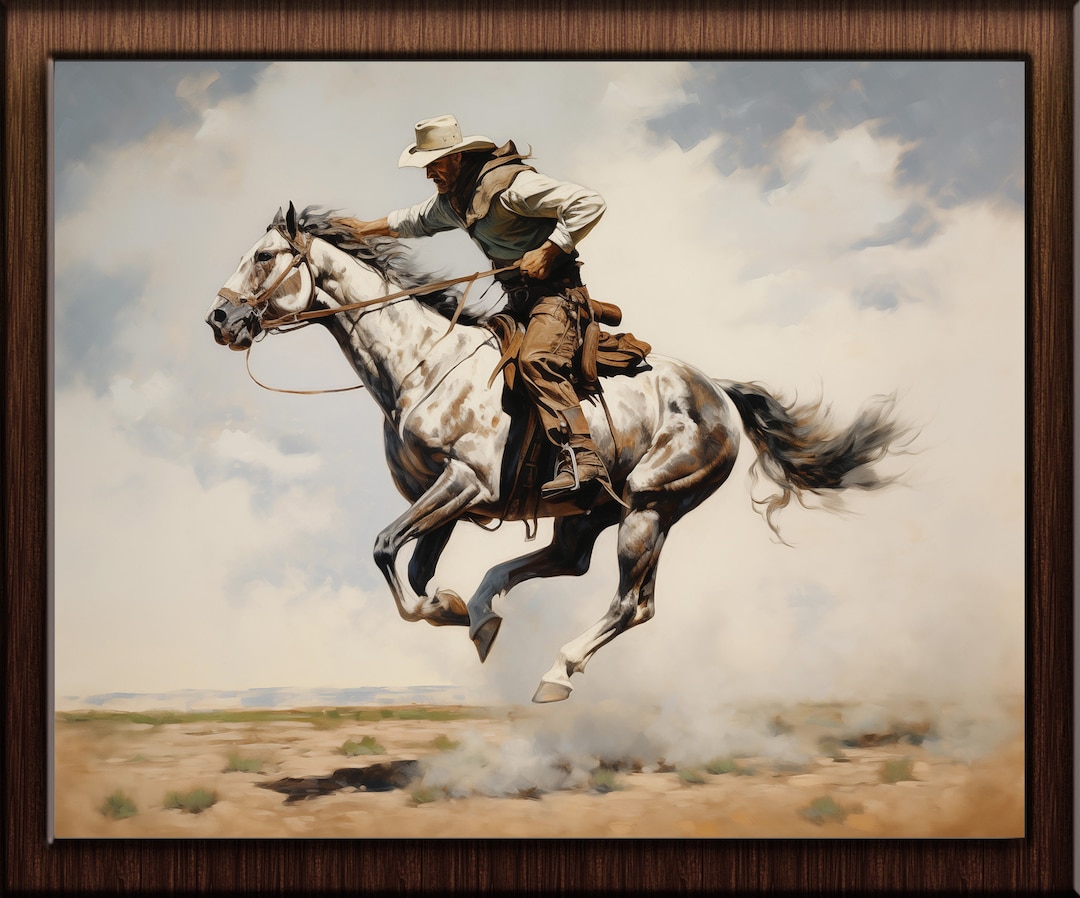 Southwest Art Cowboy on Galloping Horse Downloadable Digital Art ...