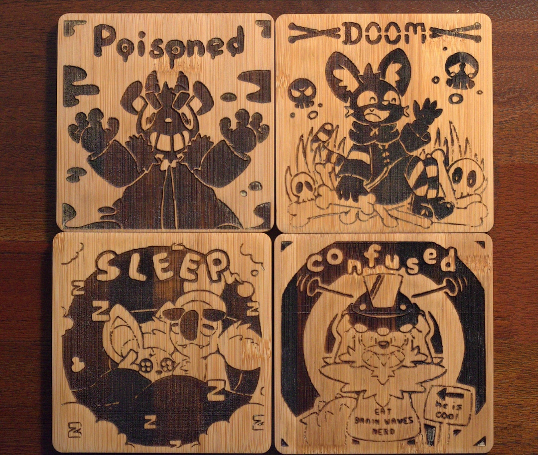 Set of Four (4) Bamboo, Wood "status Effect" Coasters | Gift for Him ...