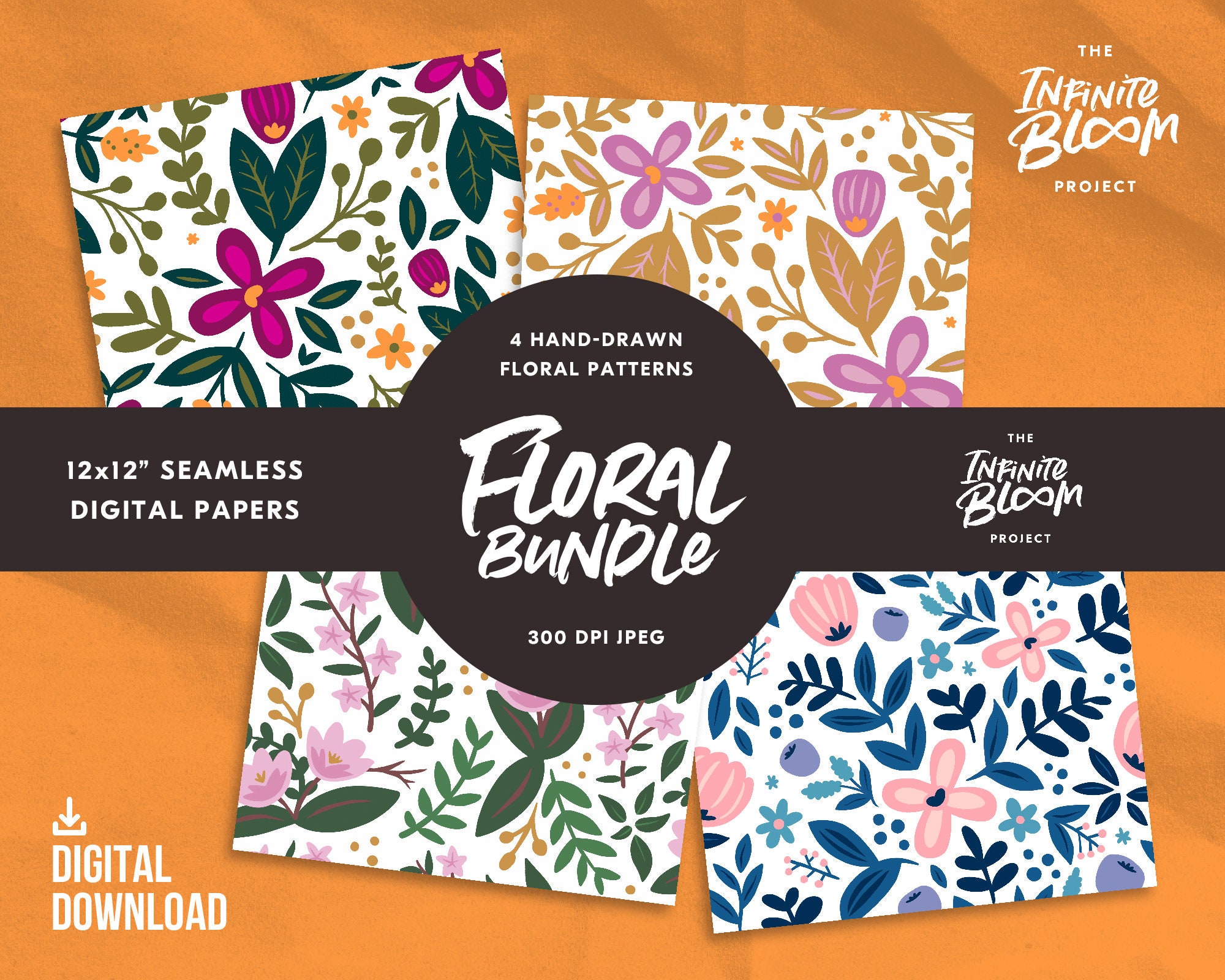 Floral Digital Paper Bundle, Seamless Floral Pattern, for Digital ...