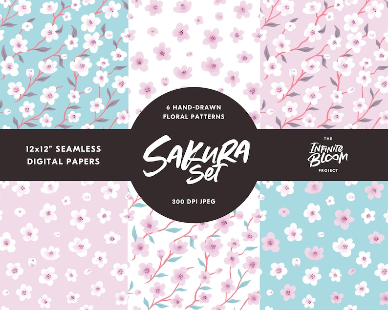 Sakura Floral Set Cherry Blossom Bundle Seamless Floral | Etsy