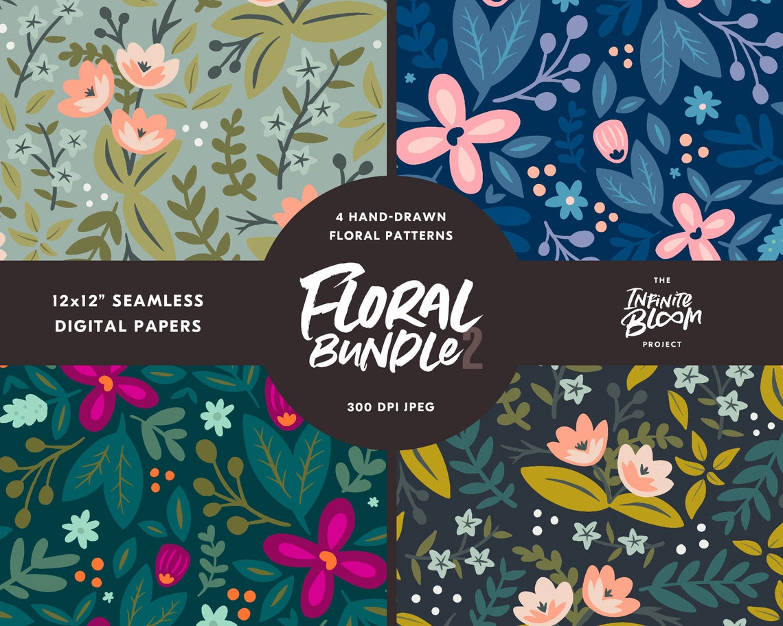 Floral Digital Paper Bundle 2 Seamless Floral Pattern for | Etsy