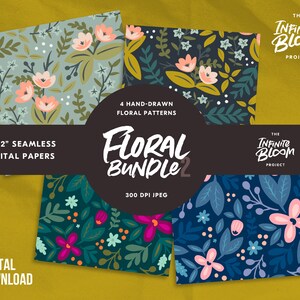 Floral Digital Paper Bundle 2, Seamless Floral Pattern, for Digital ...