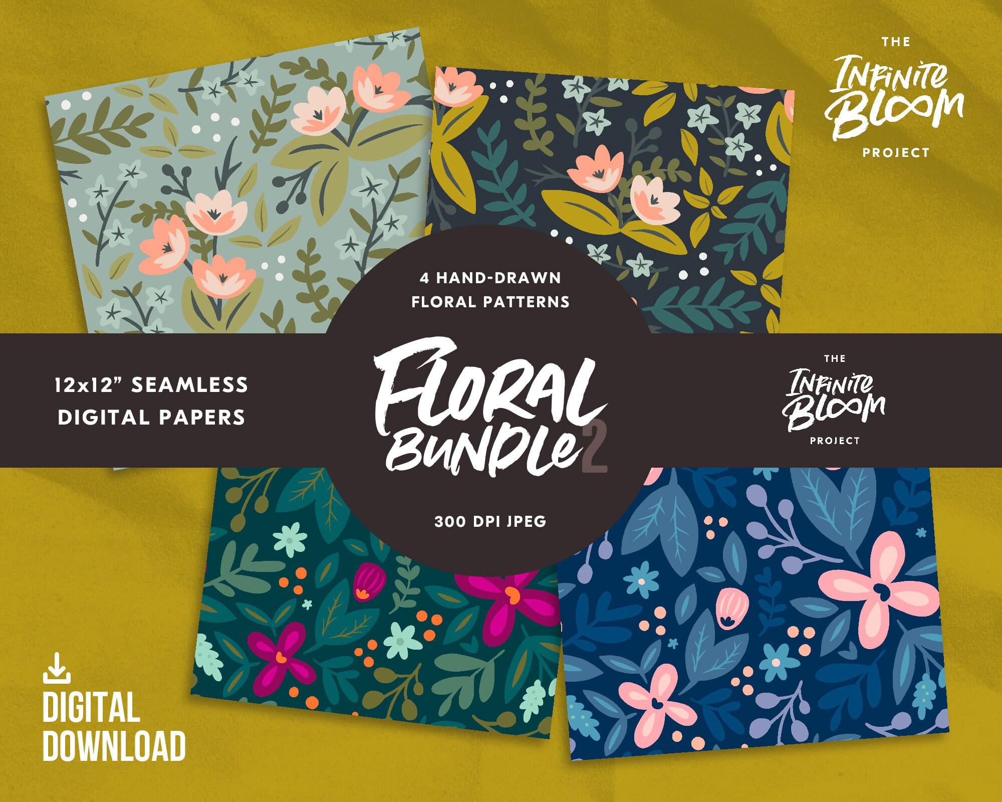 Floral Digital Paper Bundle 2 Seamless Floral Pattern for - Etsy