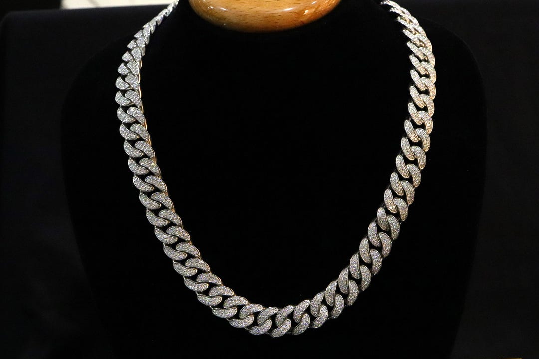 14MM VVS Moissanite Miami Cuban Link Chain Rapper Jewelry Hip Hop Cuban ...