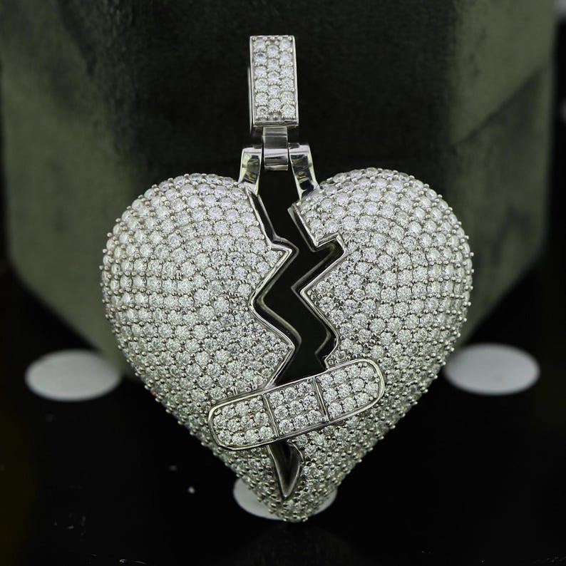 VVS Moissanite Broken Heart Pendant: Iced Out Sterling Silver - Etsy
