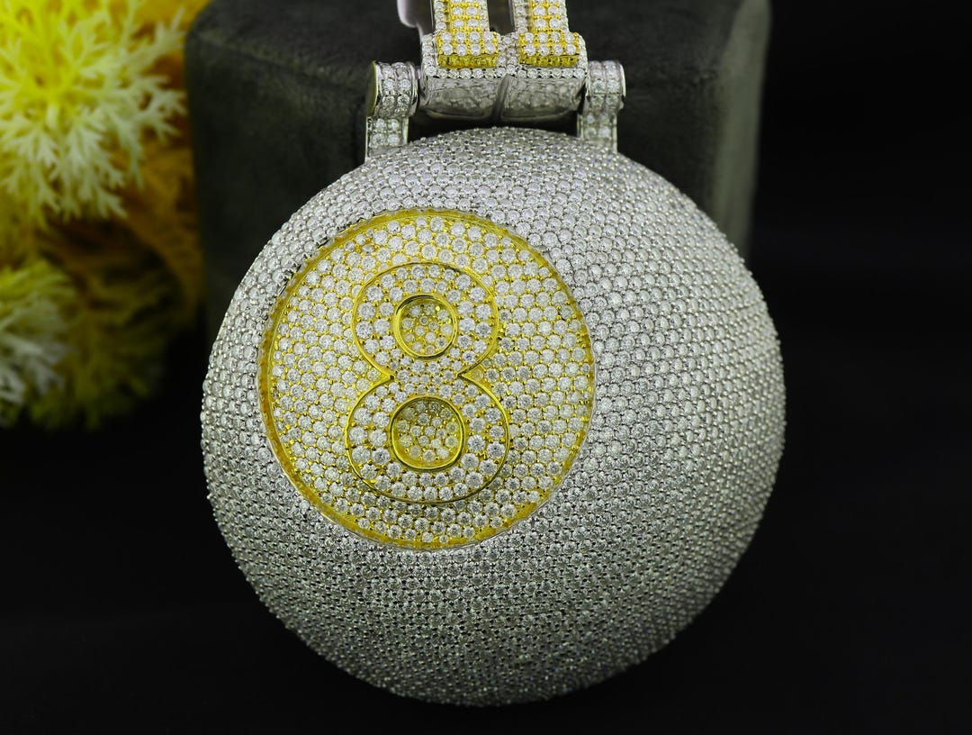 Moissanite 8 Ball Pendant Silver Billiards Charm Custom Pool Necklace ...