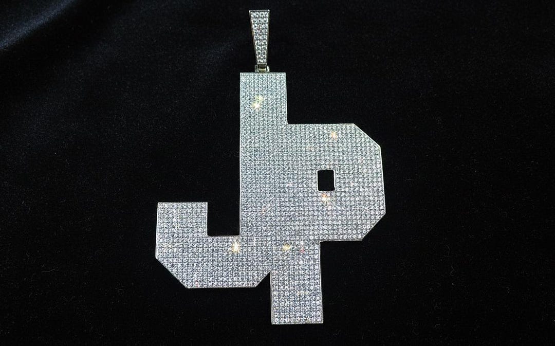 Iced Out Silver Moissanite Logo Pendant 4" Big Hip Hop Necklace - Etsy
