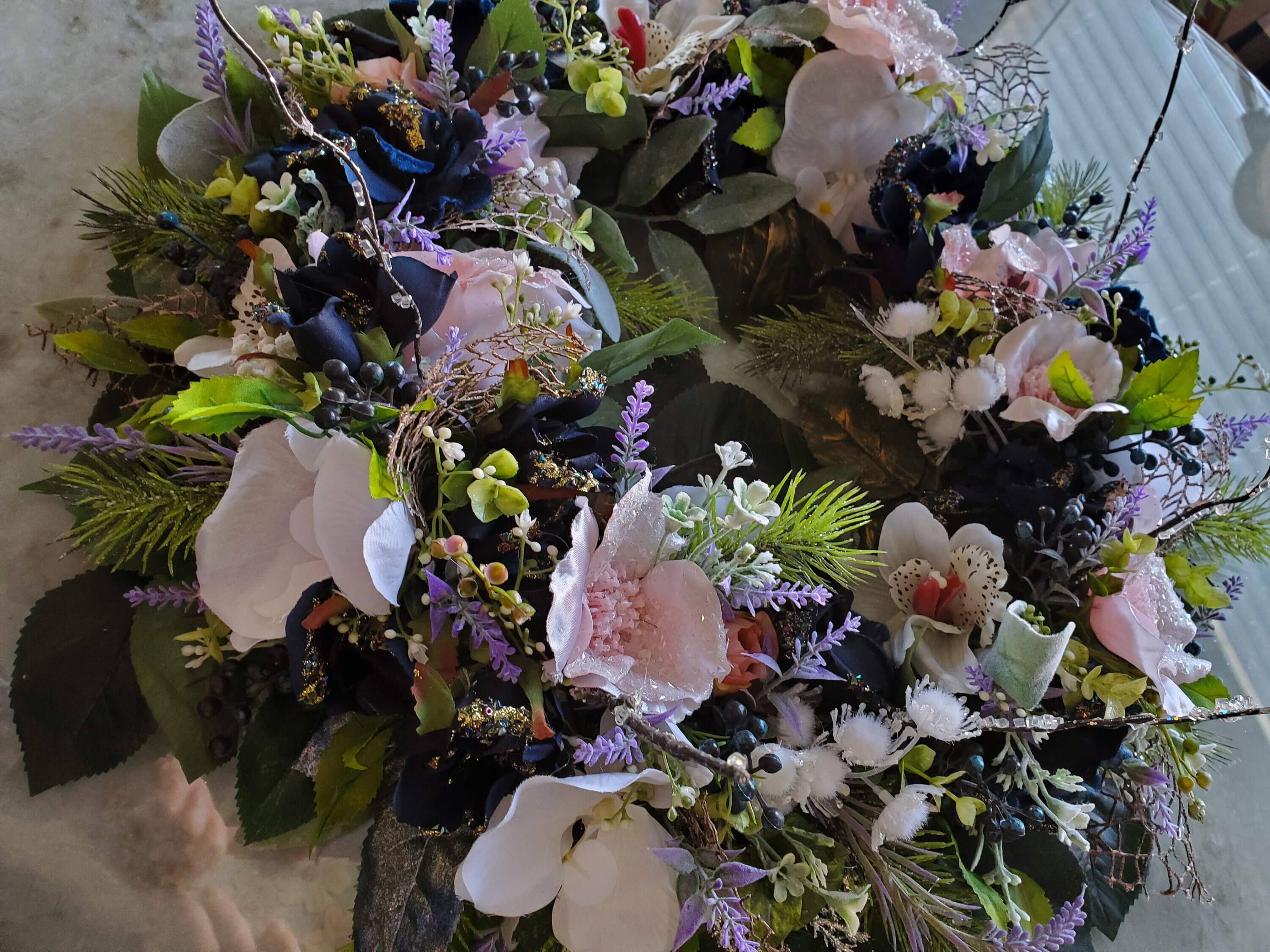 Gorgeous Navy-blue -gold Velour Roses and Soft Pink Glittery Peonies ...