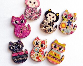 Wood Cat Buttons - Etsy