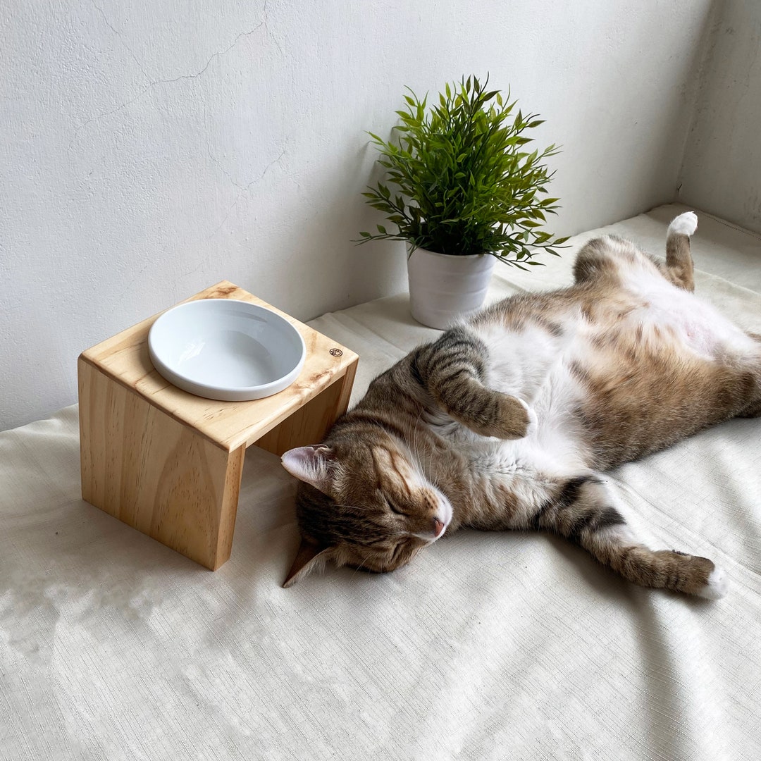 13cm Elegant Tilted Wooden Stand for Cats and Small Dogs, Dining Table ...