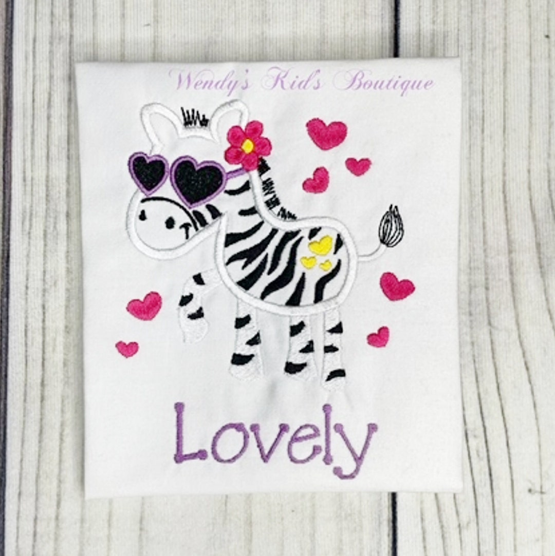Zebra With Glasses Personalized Girl's Embroidered Shirt / Zoo Animal ...