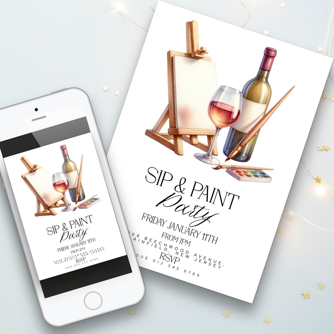 Sip and Paint Invitation Paint and Pour Editable Template Creative ...
