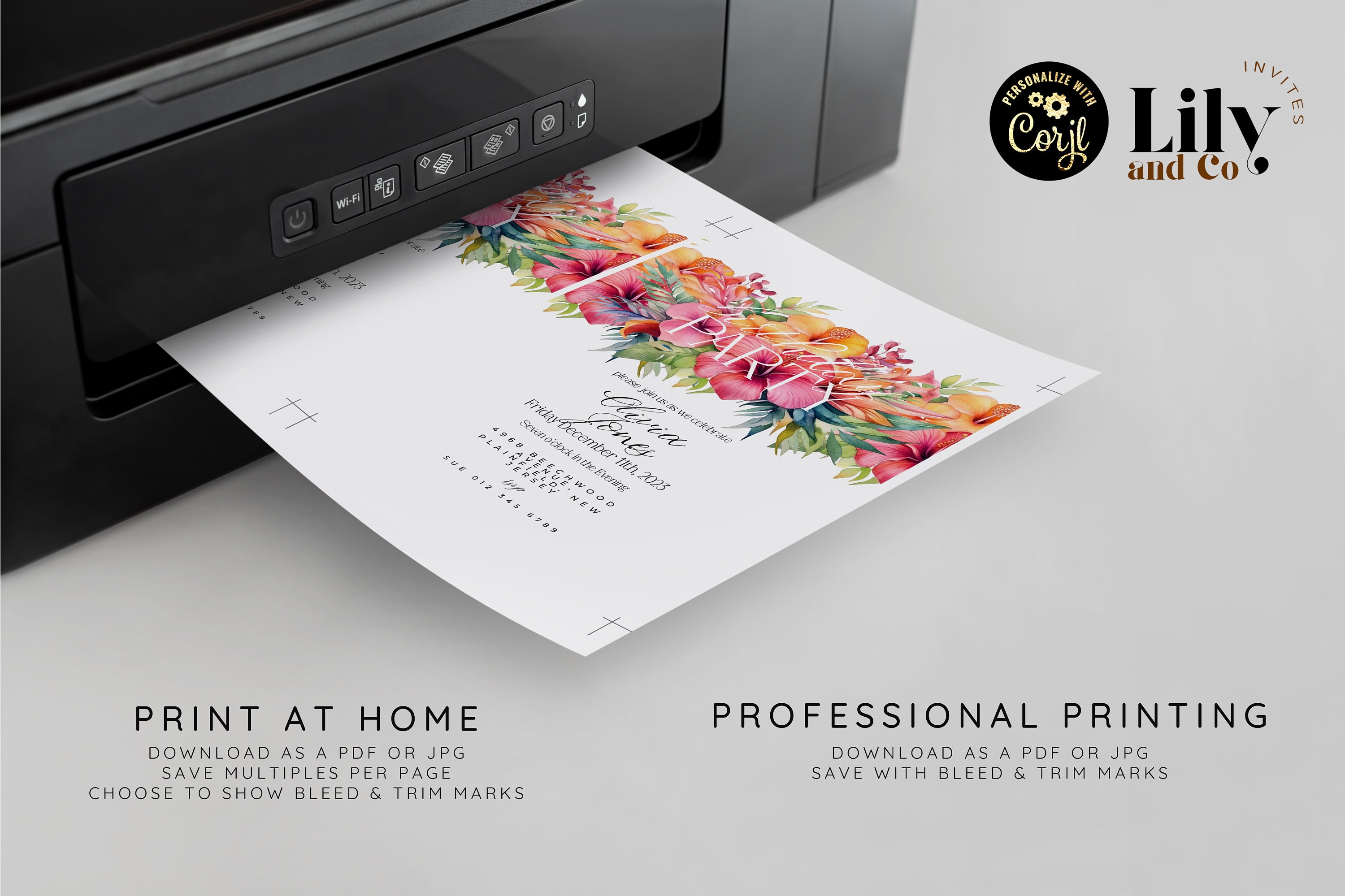 Editable Bright Colourful Floral Birthday Lunch Invitation, Summer ...