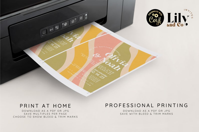 Pink Green Retro Wedding Invitation Suite Funky Printable - Etsy