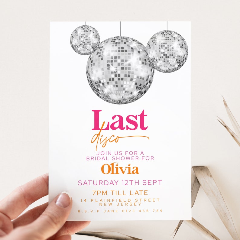 Last Disco Bridal Shower Invitation Template Retro Glitter - Etsy