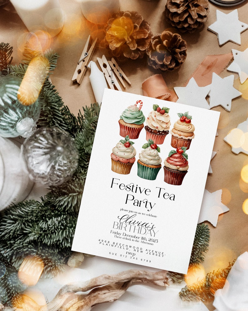 Christmas Tea Party Invitation Editable Template Xmas Afternoon Party ...