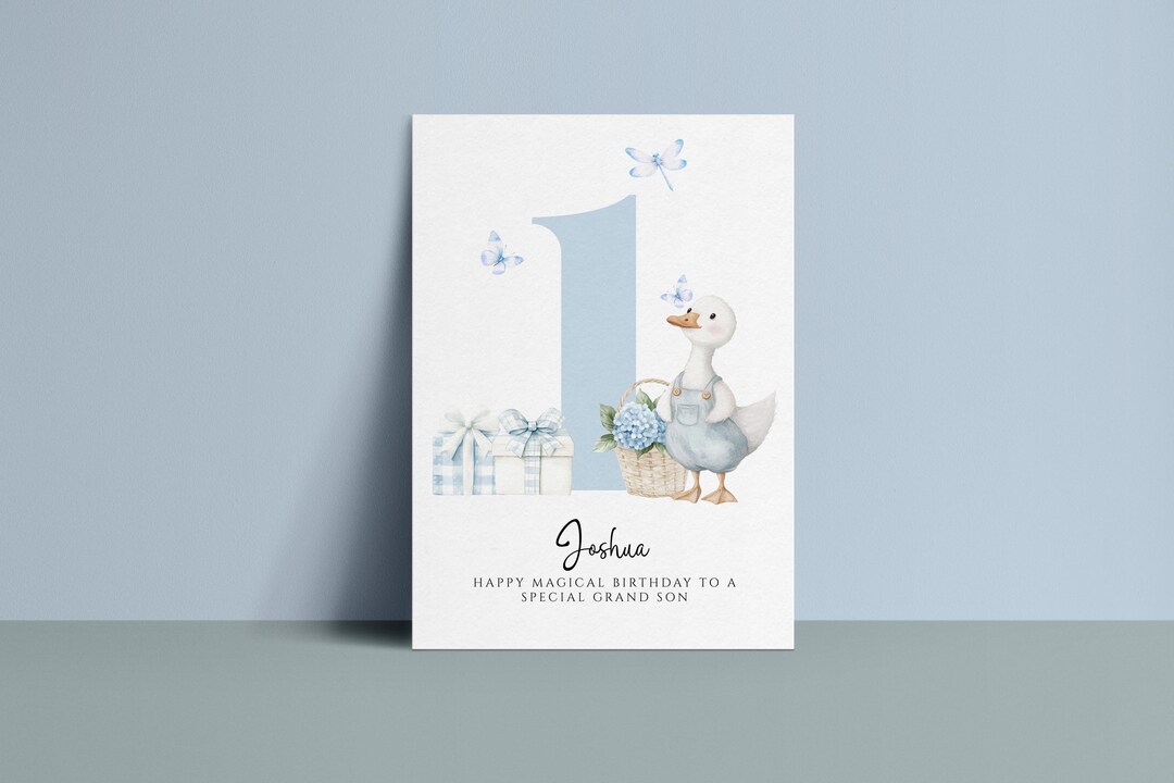 Duck First Birthday Card: Grandson Printable Template (digital Download ...