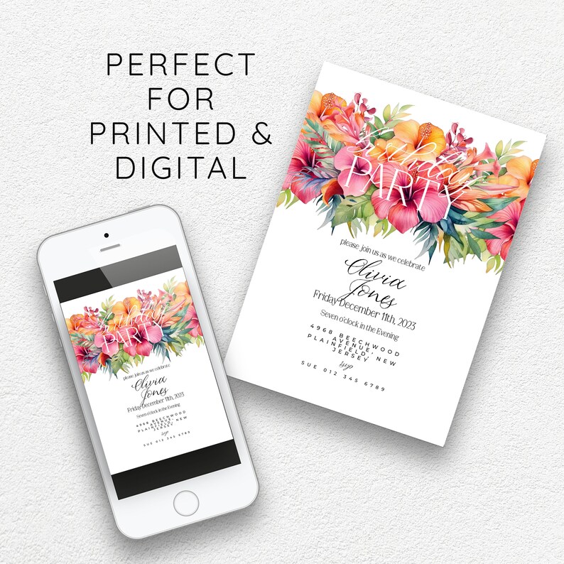 Editable Bright Colourful Floral Birthday Lunch Invitation, Summer ...