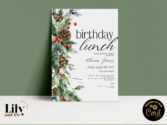 Winter Lunch Invitations Holly Christmas Lunch Invitation Template