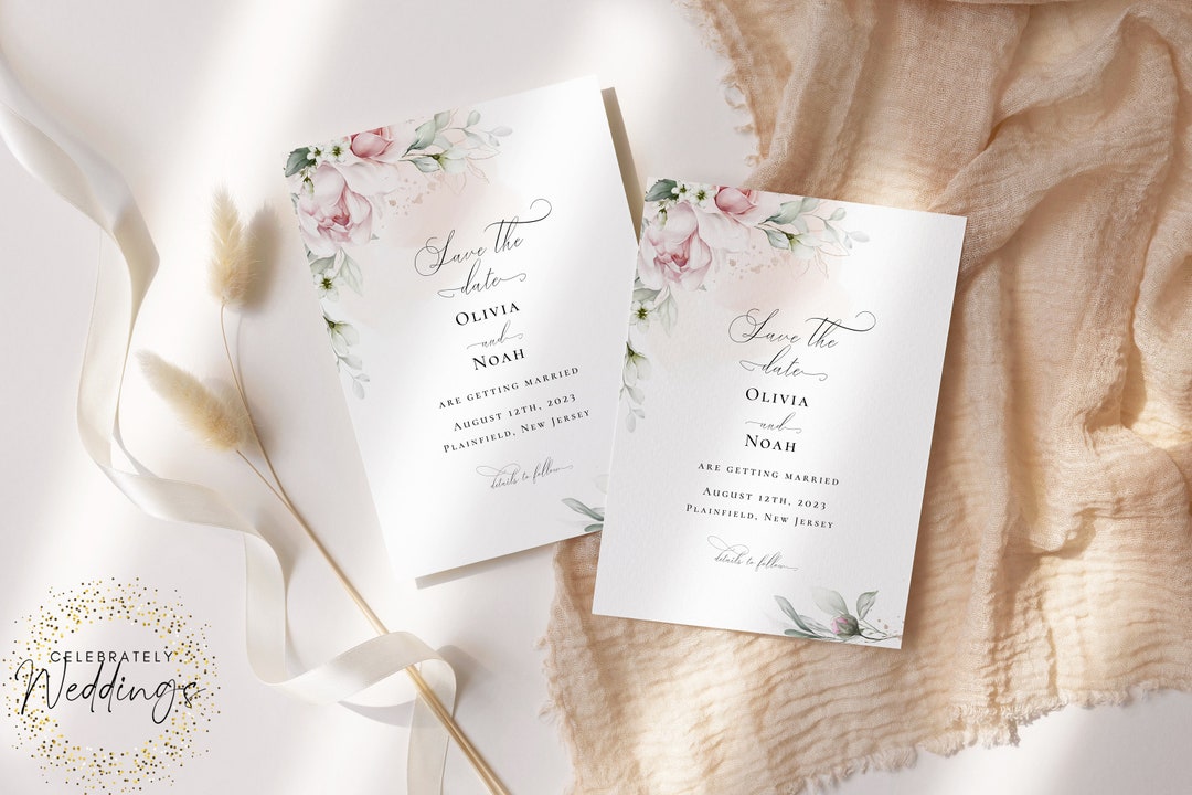 Pink Roses and Gold Wedding Save the Date Template Elegant Font ...