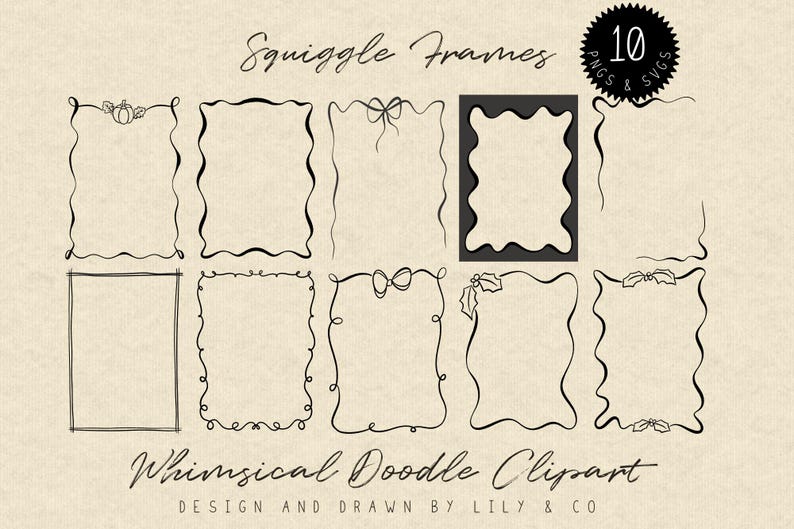 Whimsical Doodle Frame Clipart, Hand Drawn Wavy Frames for Invites PNG ...