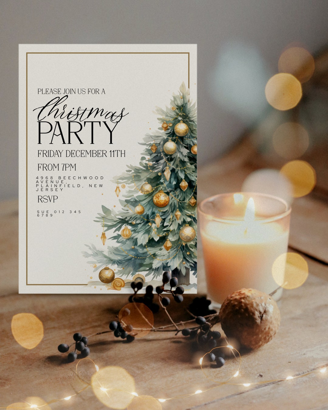 Gold Christmas Tree Party Invitation Editable Template Party - Etsy
